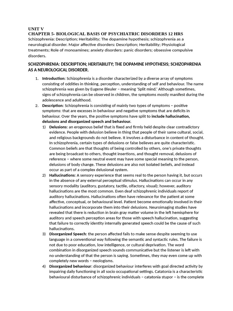 Unit 5 Biological Basis of Psychiatric Disorders | PDF | Schizophrenia ...