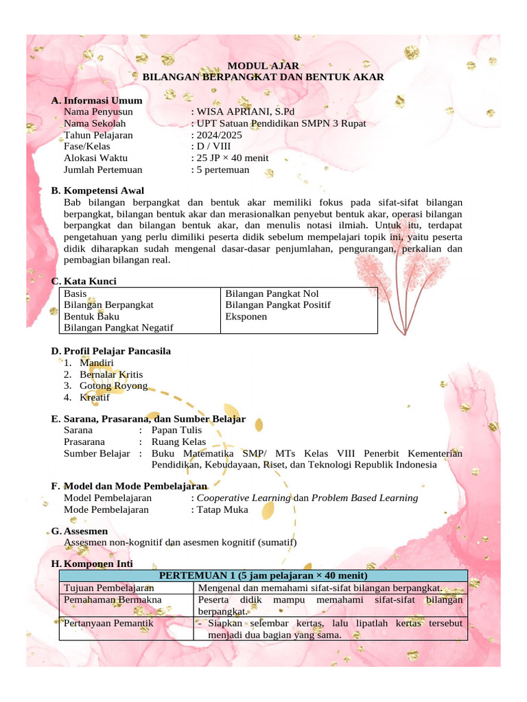 Modul Ajar Bilangan Berpangkat Dan Bentuk Akar | PDF