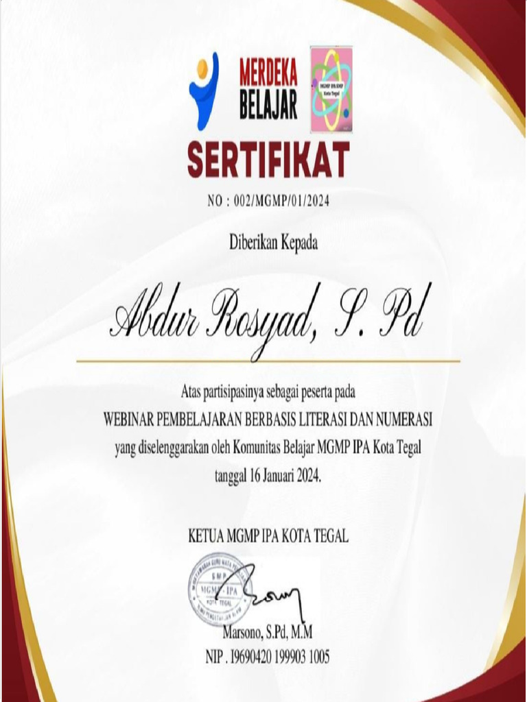 Sertifikat MGMP | PDF