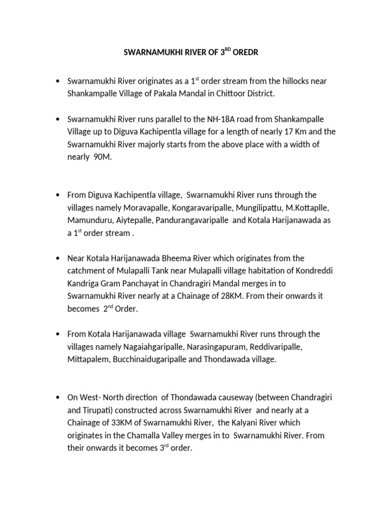 Swarnamukhi River: Origin and Path | PDF