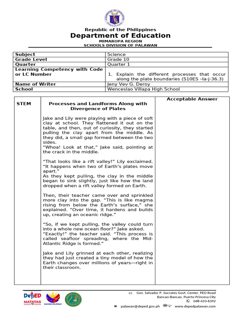 Pisa Question-10-Quarter1-Deroy | PDF | Plate Tectonics | Crust (Geology)