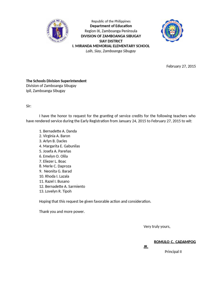 Early Registgration Request For Service Credits | PDF