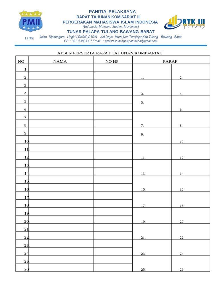 Absen peserta RTK dan absen tamu undangan | PDF