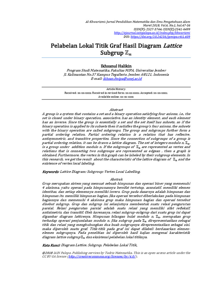 Pelabelan Lokal Subgrup ℤ𝑛 dalam Diagram Lattice | PDF