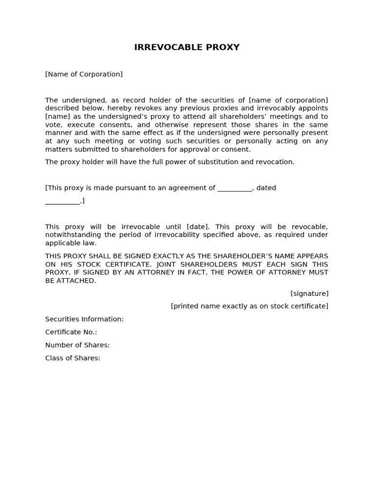 Irrevocable Proxy | PDF
