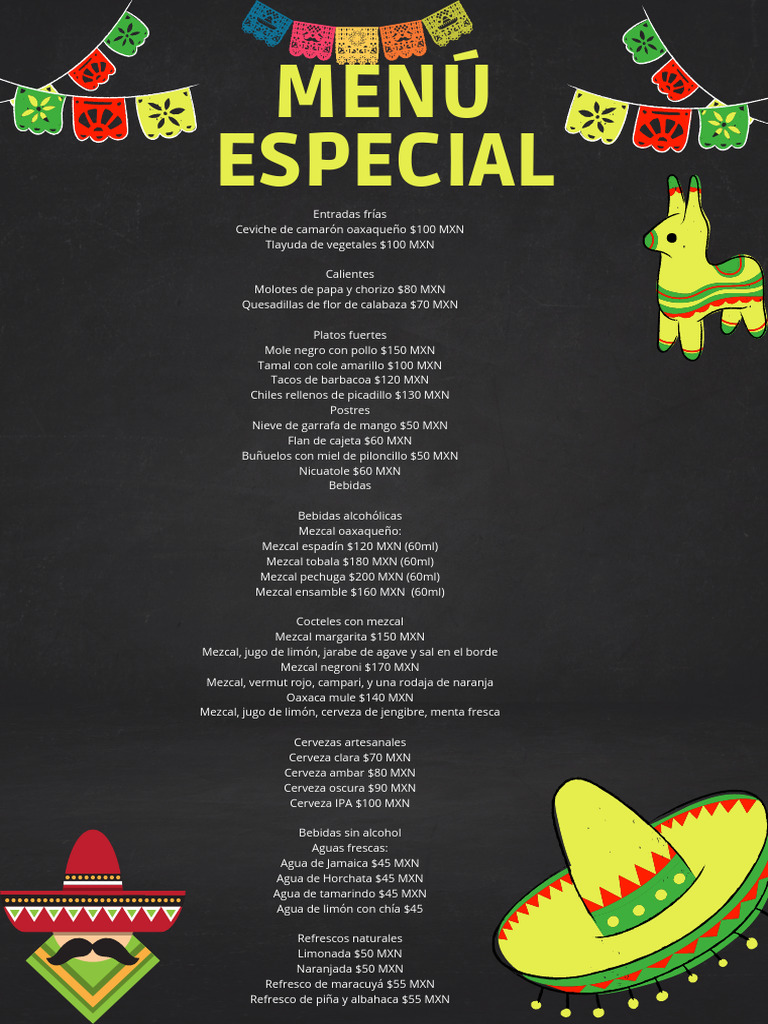 Menú Comida Mexicana Llamativo Colorido | PDF
