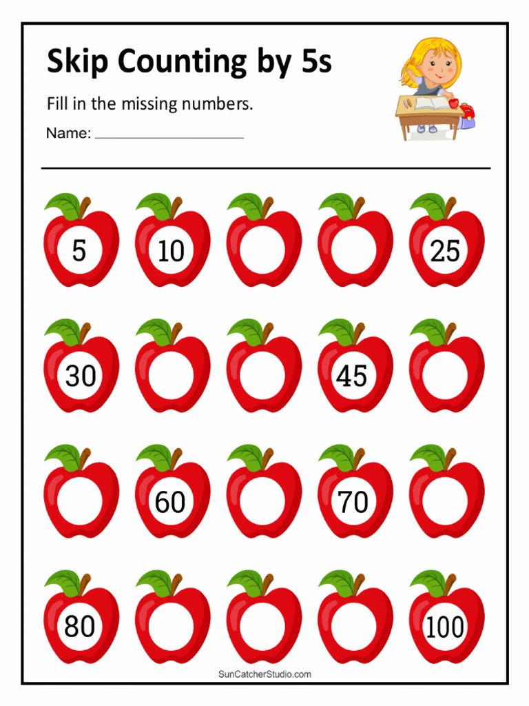 Apples Free Skip Counting Worksheet by 5 | PDF