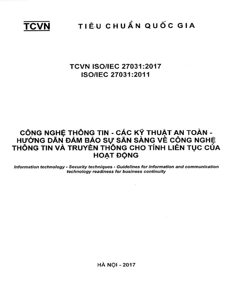 Tiêu chuẩn Việt Nam-TCVN ISO-IEC 27031 - 2017 | PDF