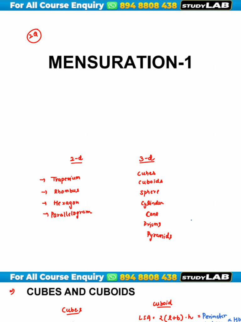 277 SSC MATHS Mensuration Mensuration Class 01 Perospero | PDF