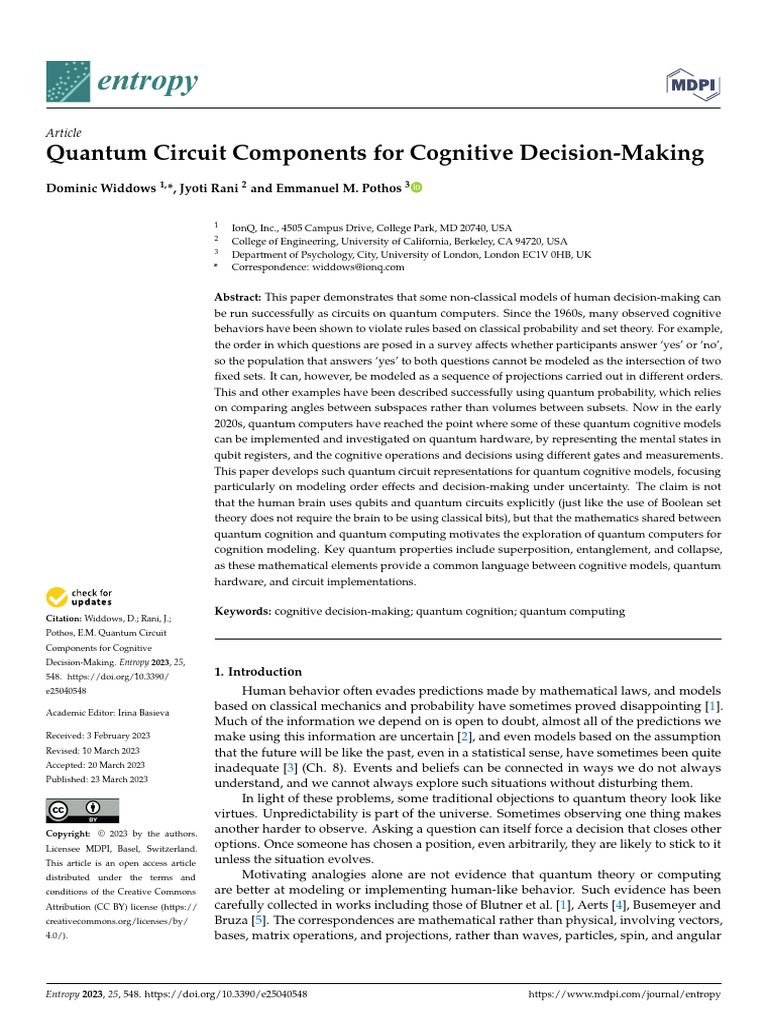 Quantum Circuit Components For Cognitive Decision Making | PDF | Quantum Computing | Physics