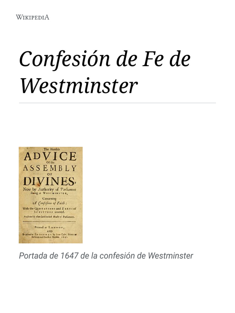 Confesión de Fe de Westminster 1647 | PDF | Cristianismo occidental ...