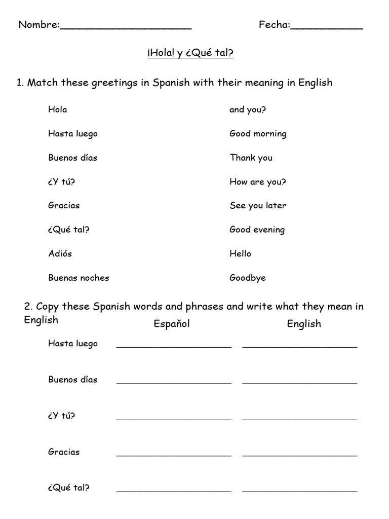Brittany Ordonez - Spanish - Greetings - Worksheet2 | PDF