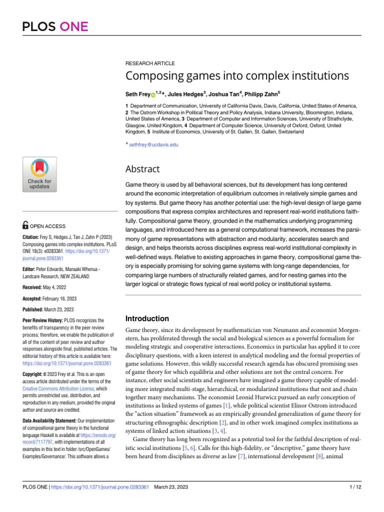 Composing Games Into Complex Institutions | PDF | Game Theory | System