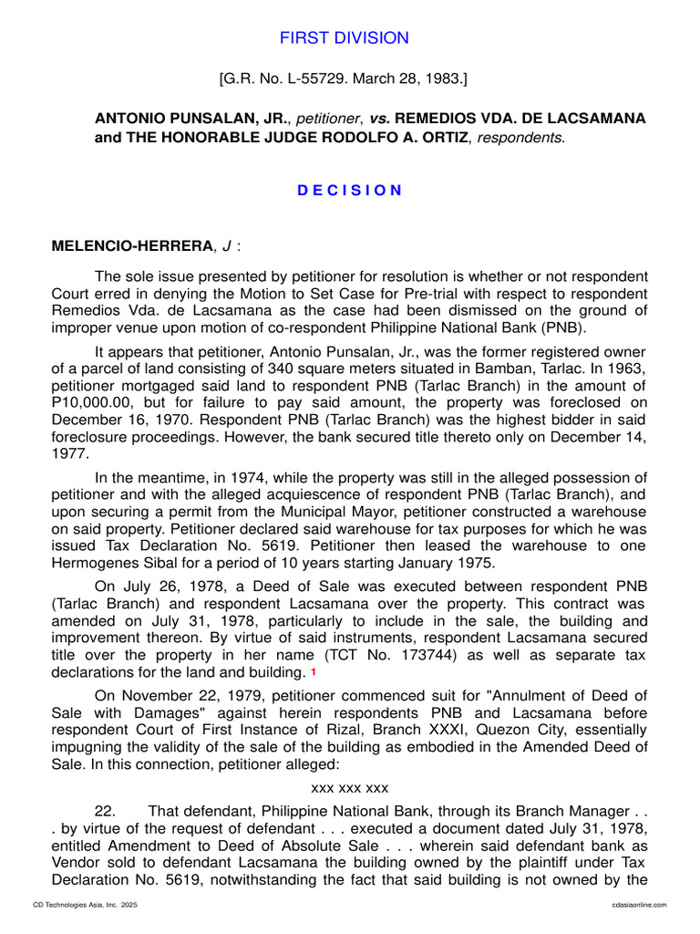 Venue Issues in Property Sale Case | PDF | Foreclosure | Property