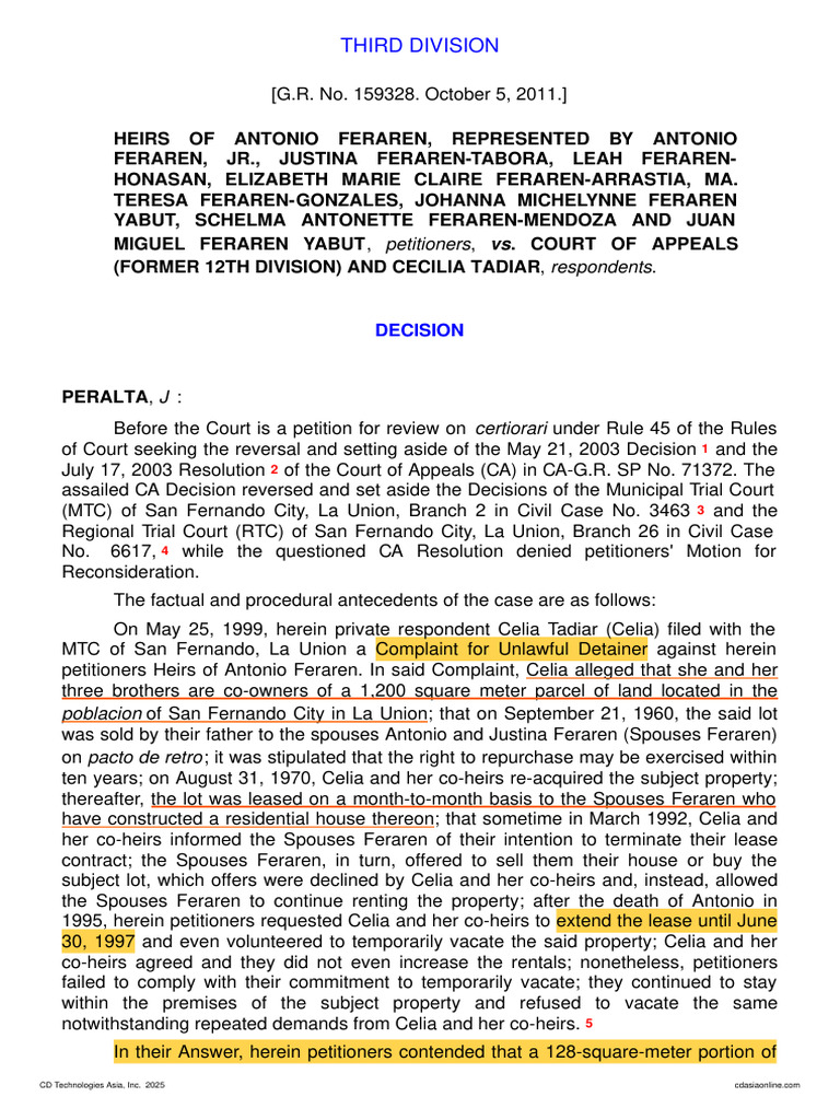 Heirs of Feraren v. Court of Appeals | PDF | Lease | Lawsuit