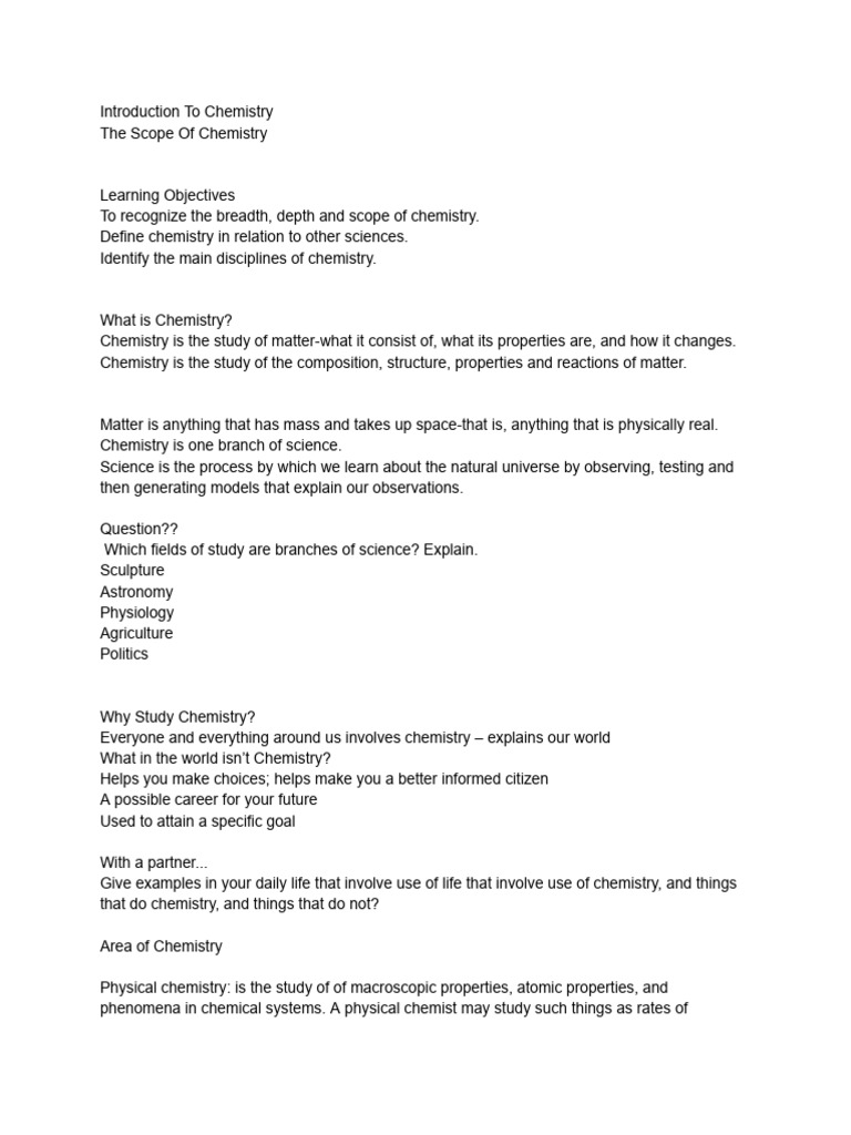 Introduction To Chemistry | PDF | Chemistry | Chemical Substances