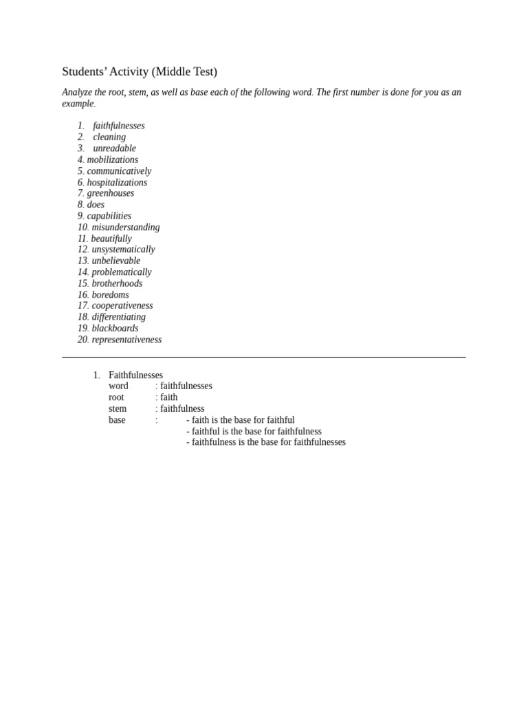 Root, Base, Stem Activity | PDF