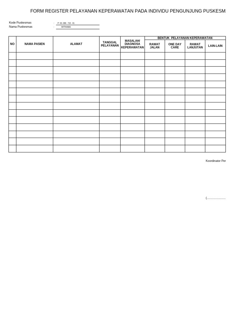 Form Register Kohort Individu, Kelompok, Caregiver, Kader dan Darbin PERKESMAS | PDF
