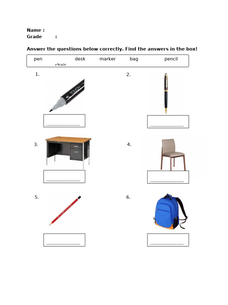Worksheet English Things in Class | PDF
