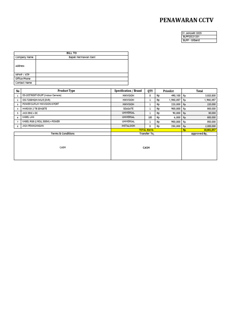 Penawaran CCTV 5mp Pak Hermawan | PDF