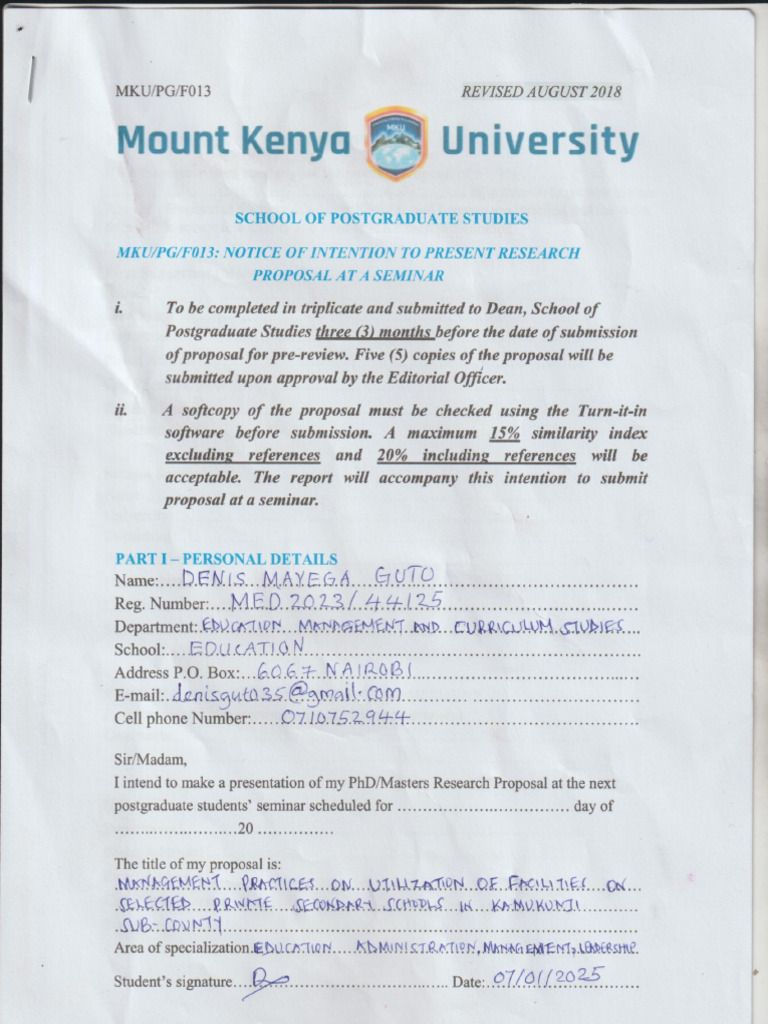Notice of Intention To Present A Research Proposal | PDF