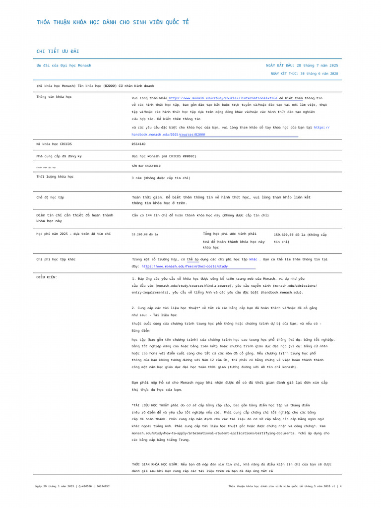 Monash Iternational Student Course Agreement 2025 | PDF