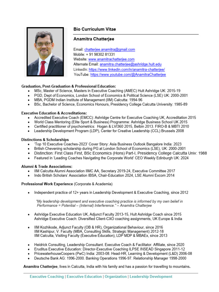 Anamitra Chatterjee-BioCV4 150724 | PDF | Master Of Business Administration | Business