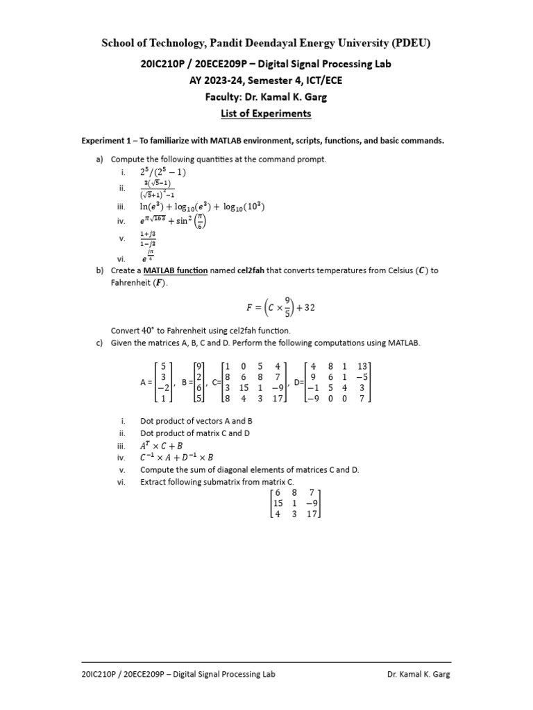 DSP Experiment 1 | PDF
