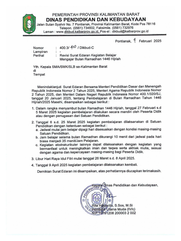 Revisi Edaran KBM Bulan Ramadhan 1446H | PDF