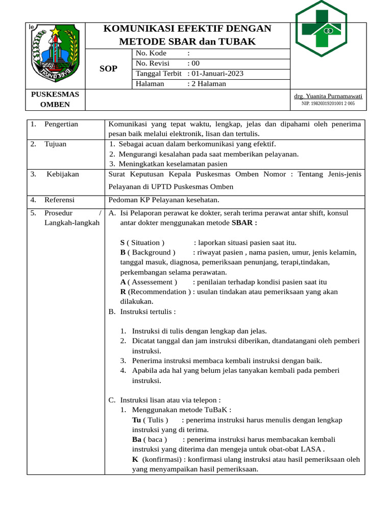SOP SBAR | PDF