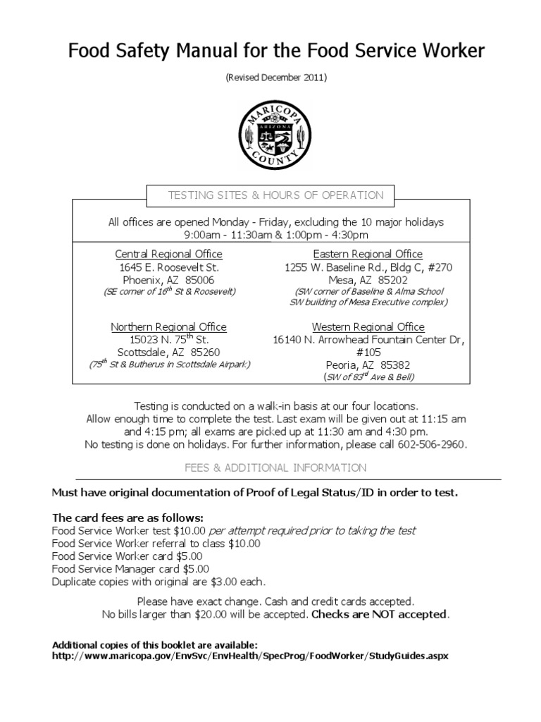 Food Safety Manual For The Food Service Worker: Testing Sites & Hours ...