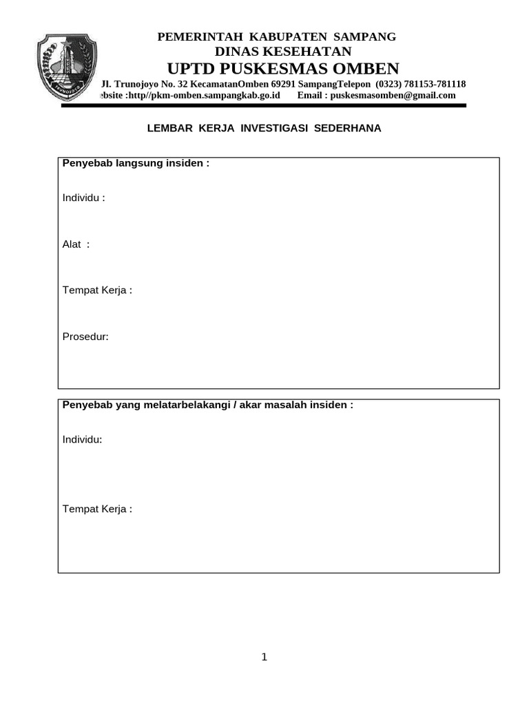 Investigasi Insiden Kesehatan Puskesmas Omben | PDF
