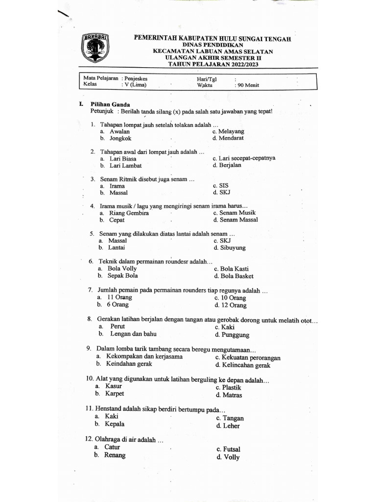 soal penjas kelas 5 | PDF