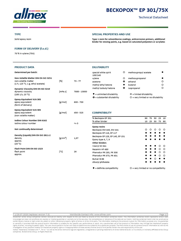 Beckopox Ep 301 75x en A4 | PDF | Epoxy | Chemical Compounds