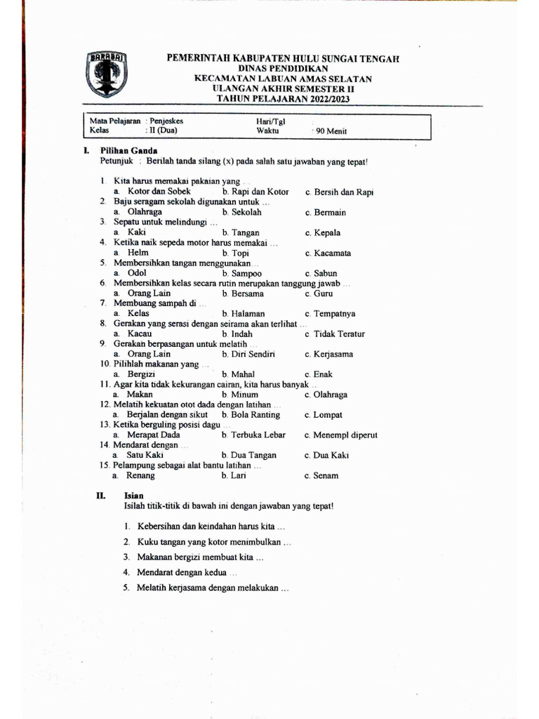 Soal Penjas Kelas 2 | PDF