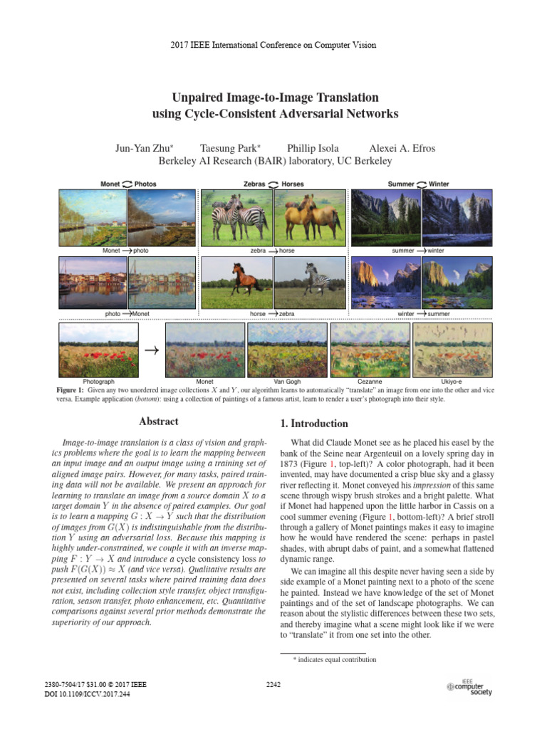 Unpaired Image-to-Image Translation Using Cycle-Consistent Adversarial Networks | PDF ...