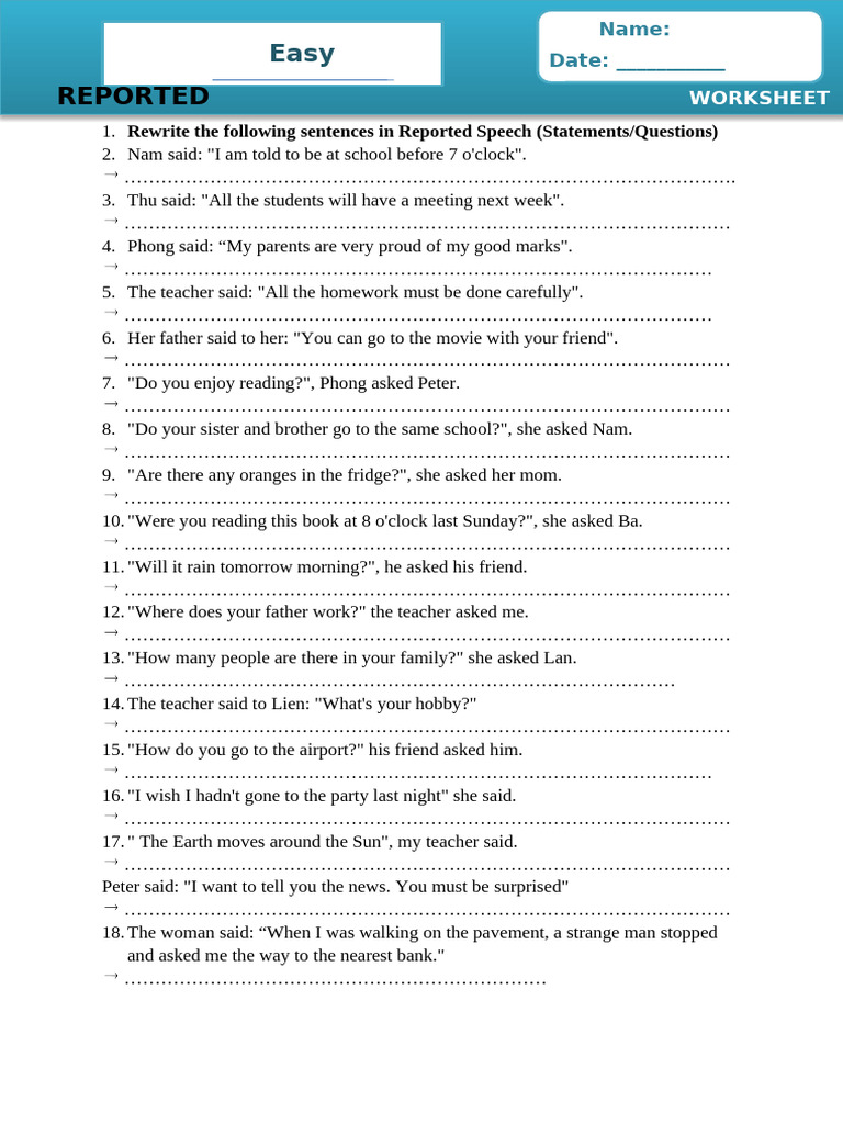 Reported Speech 1 | PDF