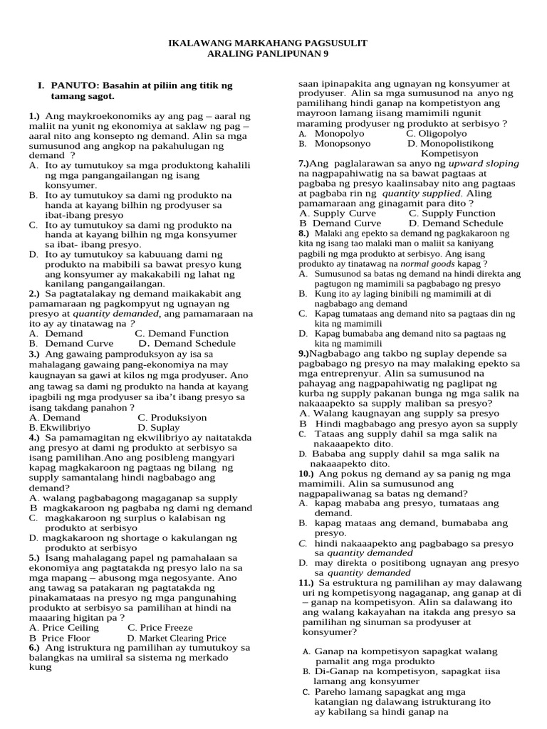Grade 9 2nd Periodical Test | PDF
