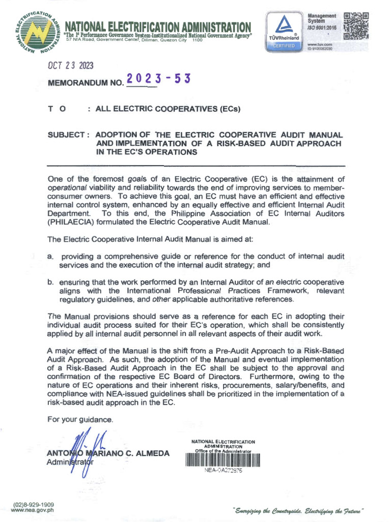 Memo to ECs No. 2023-53 | PDF | Internal Audit | Audit