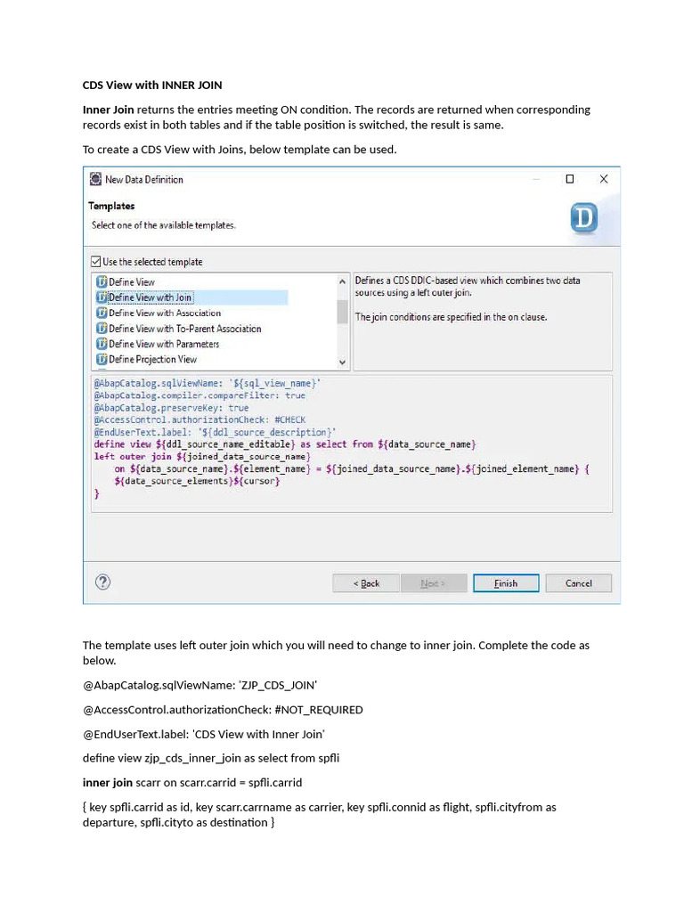 CDS View Examples with Joins | PDF | Data Management Software | Sql