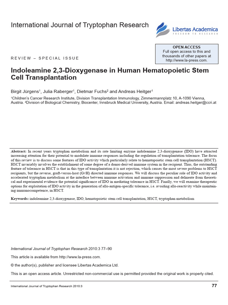 Indoleamine 2,3-Dioxygenase in Human Hematopoietic Stem Cell ...