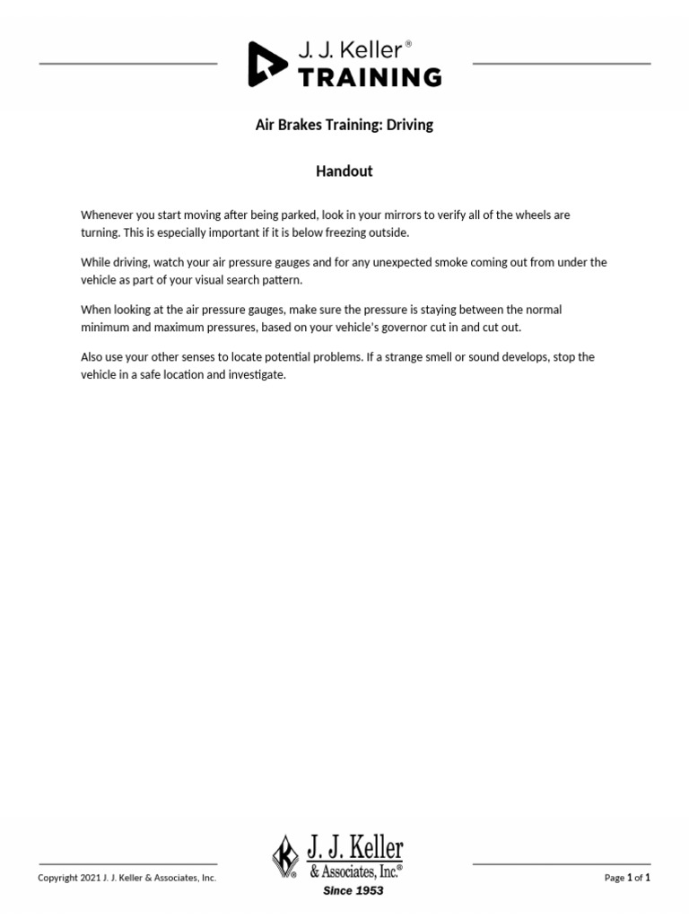 Air Brakes Training Driving HANDOUT | PDF