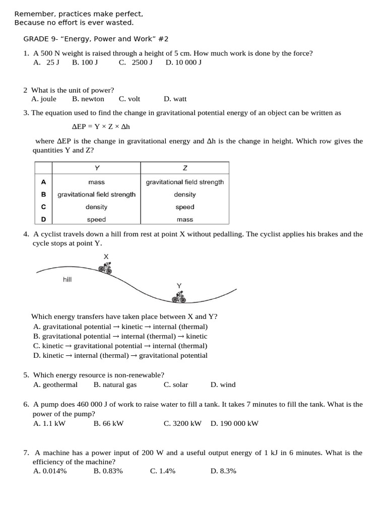Enegy, Power and Work | PDF | Watt | Potential Energy