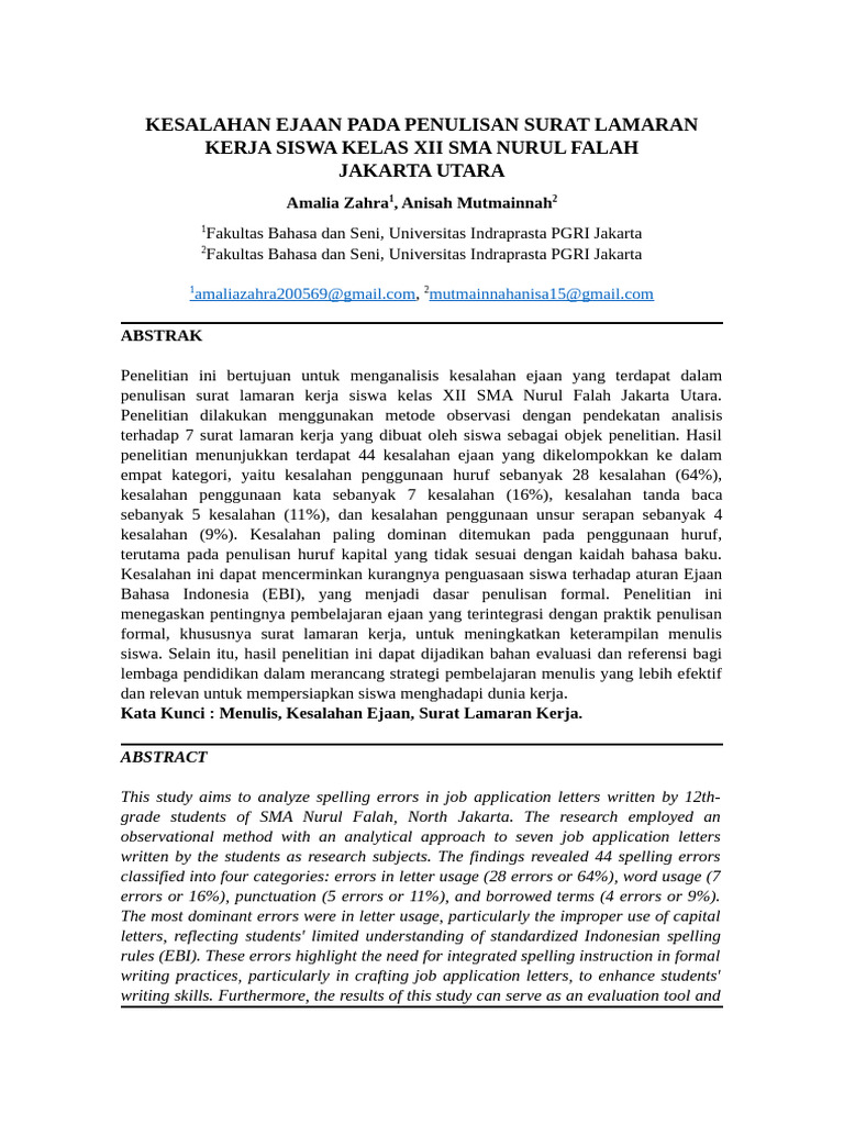 Kesalahan Ejaaan Pada Surat Lamaran Kerja - AmaliaZahrad Dan Anisah Mutmainnah | PDF