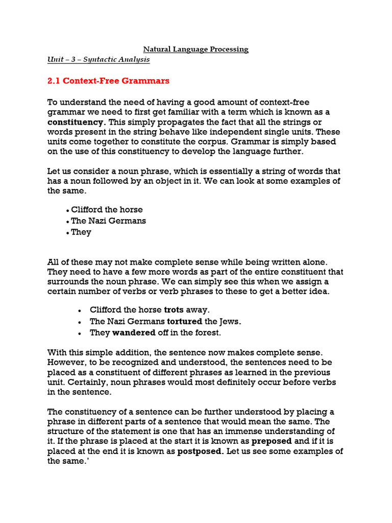 Natural Language Processing - Notes - Unit 3 | PDF | Phrase | Parsing