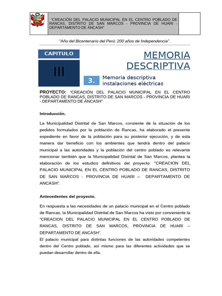 3.5 MEMORIA DESCRIPTIVA INST. ELECTRICAS | PDF | Enchufes y tomas de corriente alterna ...