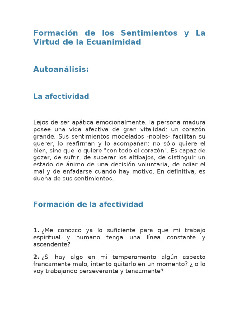 Formación de Sentimientos y Ecuanimidad | PDF | Virtud | Estado de ...