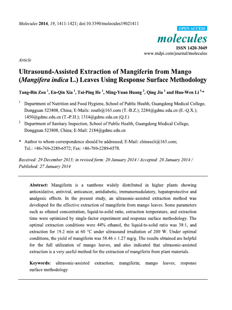 Ultrasonic Assisted Extraction Mdpi | PDF