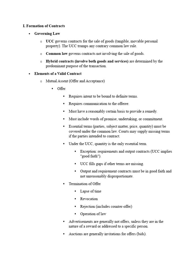 Contracts Outline | PDF | Implied Warranty | Offer And Acceptance