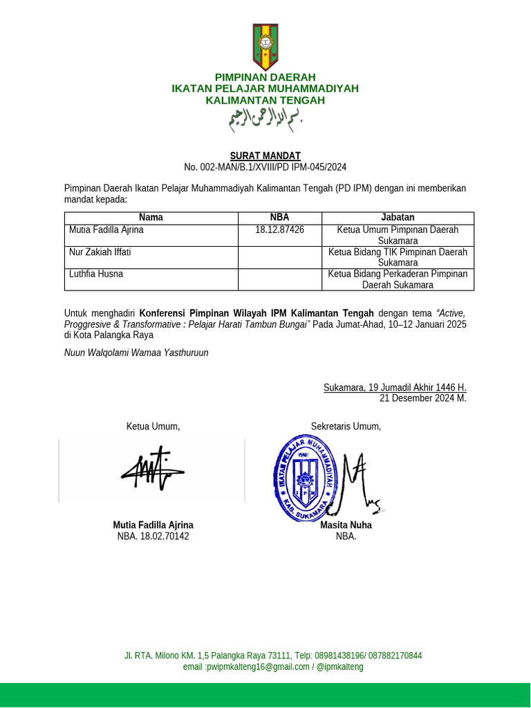 Surat Mandat Konferensi IPM 2025 | PDF